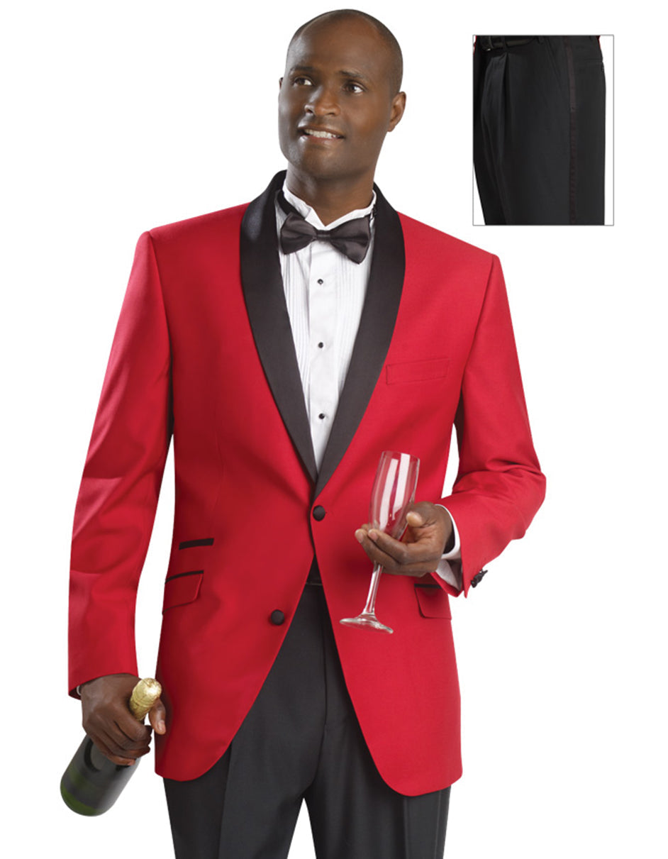 Mens Red & Black Shawl Prom 2025 Tuxedo — Menssuitsatlanta