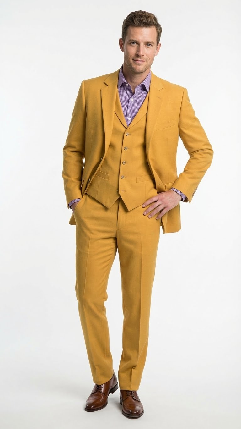 Men’s Mustard Yellow Three Piece Suit | 2 Button Notch Lapel Modern Fi ...