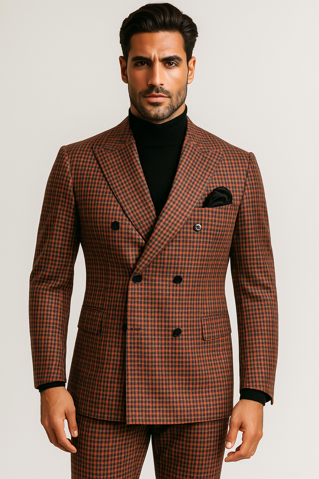 Steve Harvey Suits - Gray and Burnt Rust Checkered Suit - Plaid Textur ...