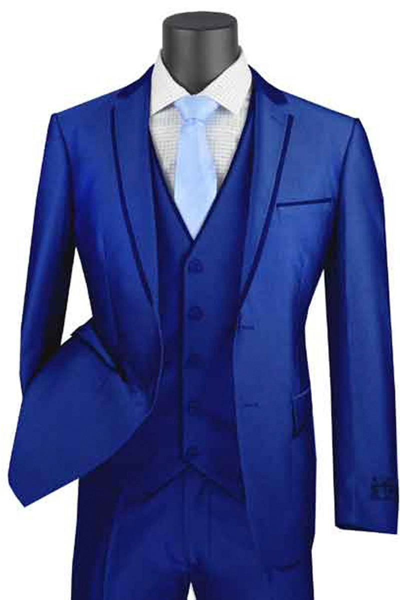 Mens Ultra Slim Fit Vested Suit with Trim in Blue — Menssuitsatlanta
