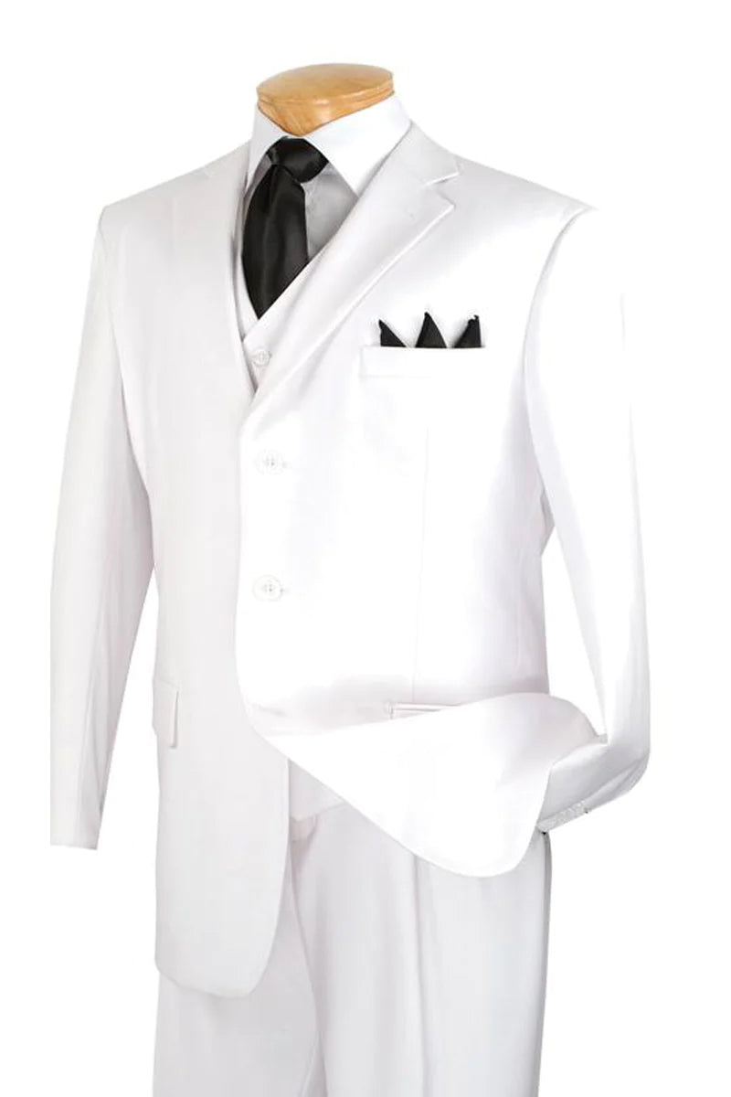 Mens 3 Button Classic Fit Vested Basic Suit in White — Menssuitsatlanta