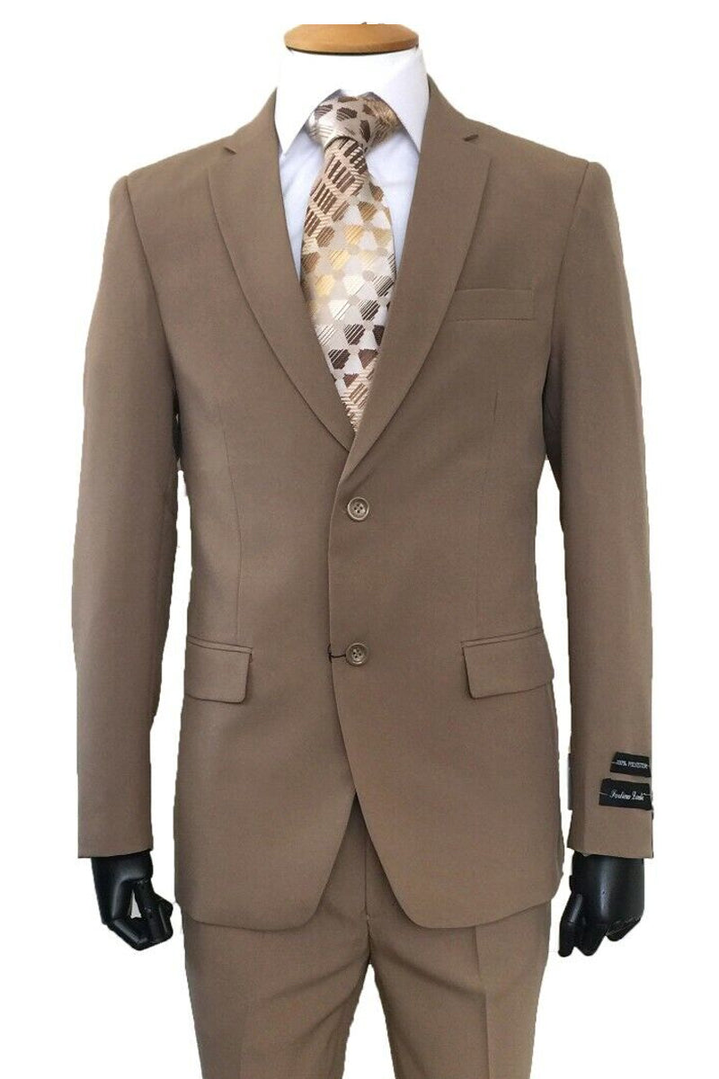 "Tan Slim Fit Poplin Basic Suit for Men - 2 Button Style ...