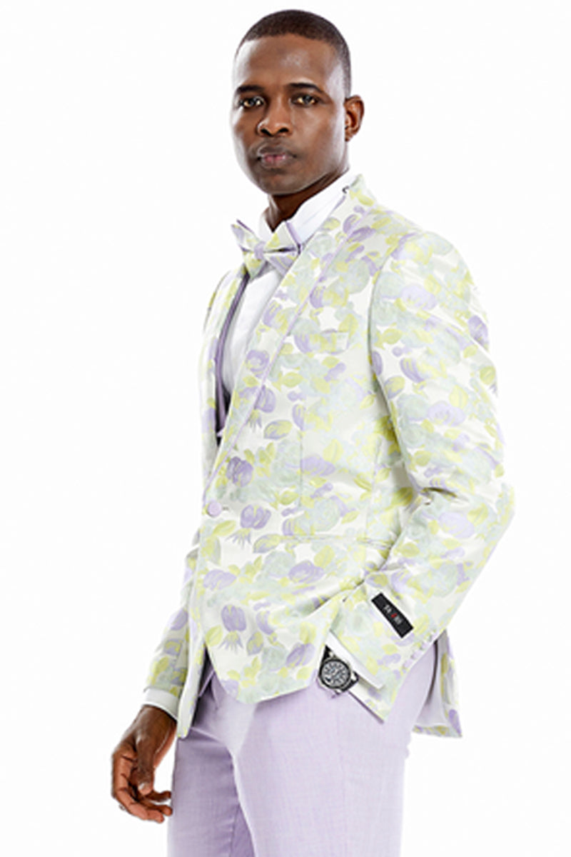 Men's Lilac Vested Suit with Floral Print — Menssuitsatlanta