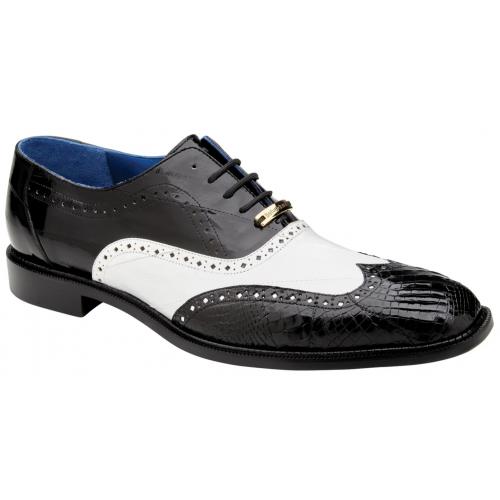 Belvedere Varo Black / White Genuine Alligator Eel Wingtip Shoes ...