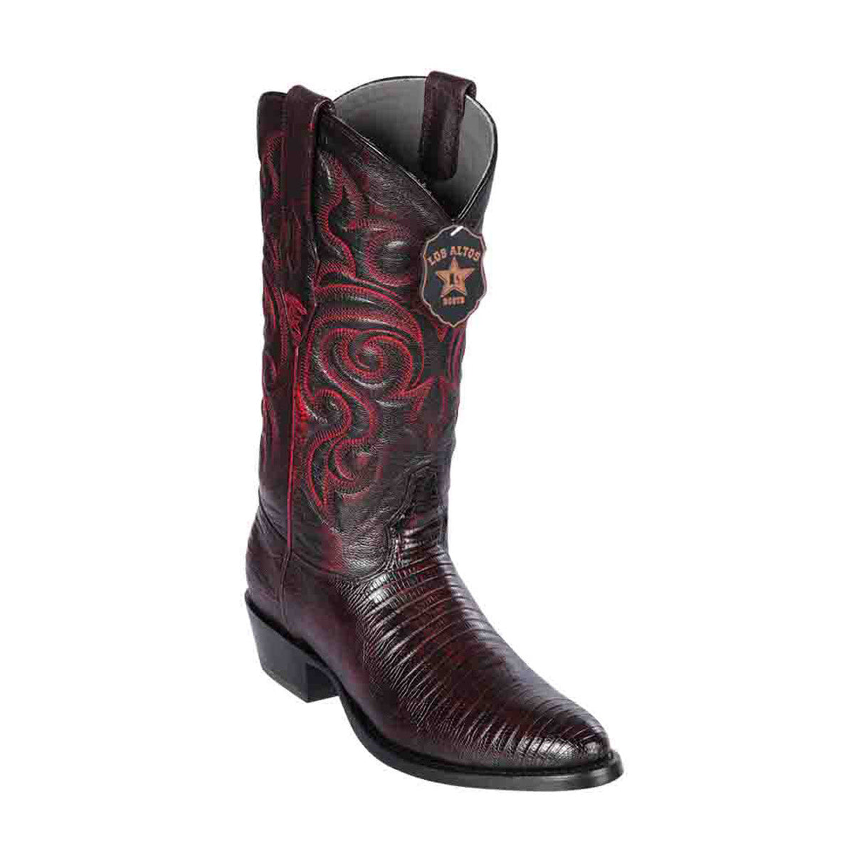 Los Altos Men's Black Cherry Teju Lizard Round Toe Boots — Menssuitsatlanta