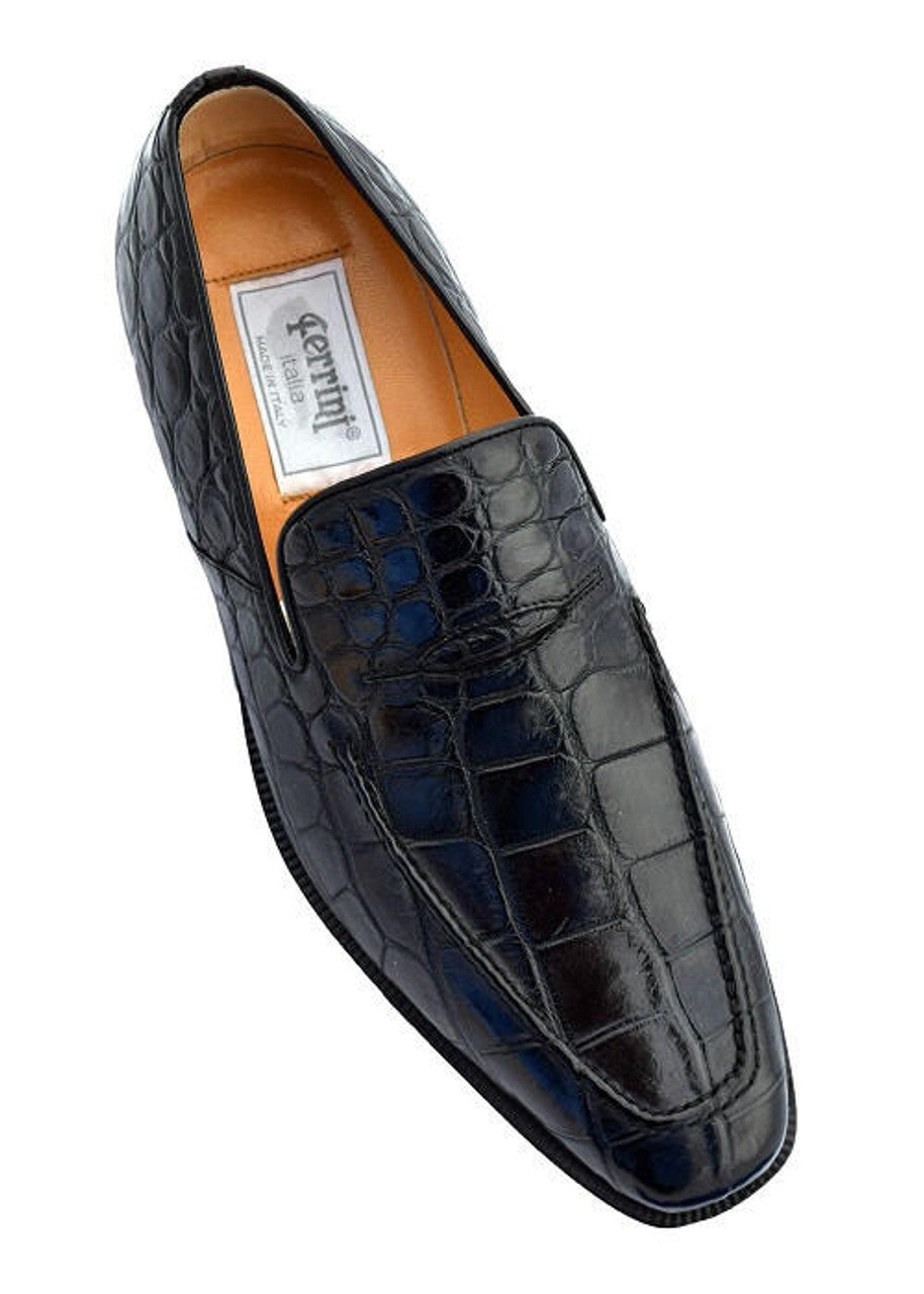 Italian Crocodile Skin Shoes by Ferrini Mens Black Unique Leather Loaf ...