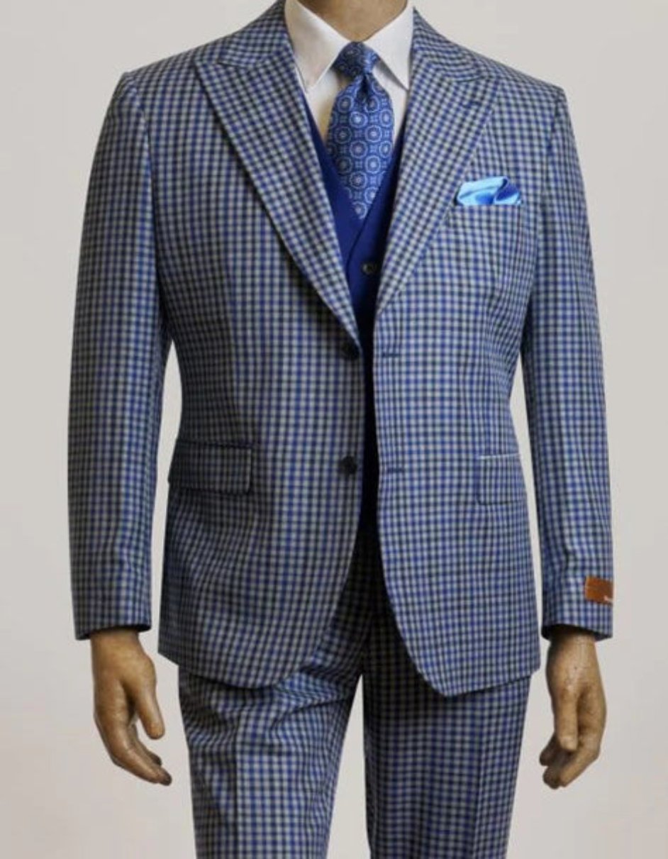 Steve Harvey Suits - Blue Suit - Designer Brand Suit No Peak Lapel Ple ...