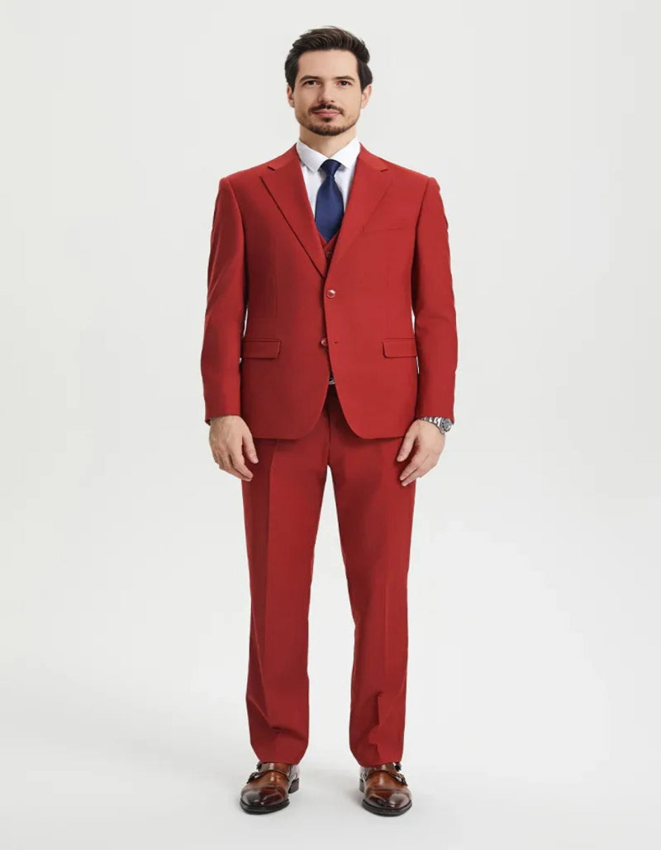 Men's Two Button Vested Stacy Adams Basic Designer Brick Suit ...