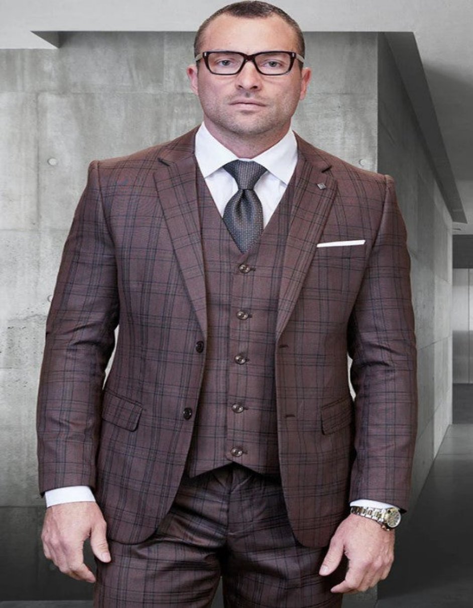 Big and Tall Suit - Brown Plaid Big and Tall 3 PC Suit — Menssuitsatlanta