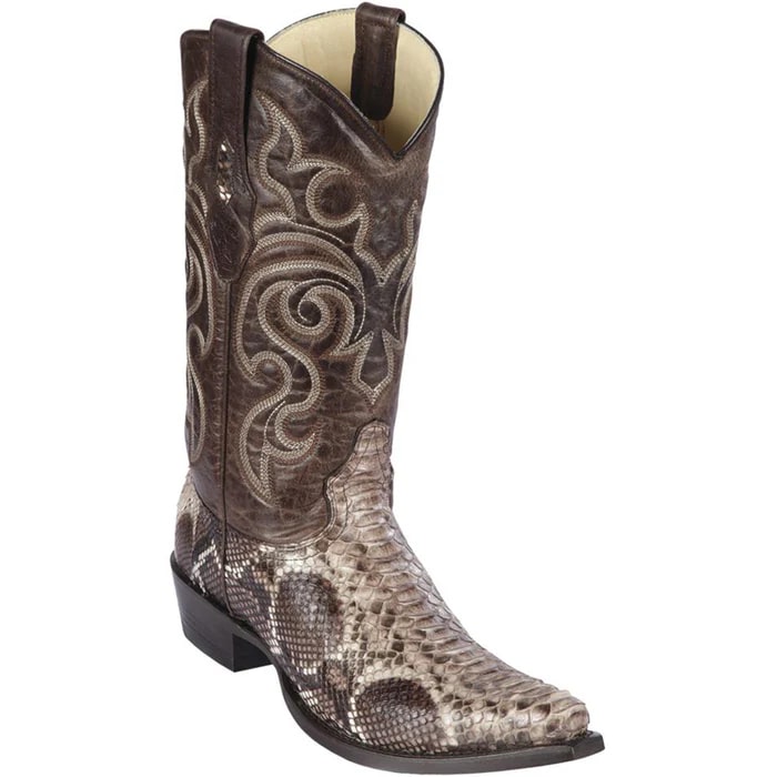 Men's Brown Python Cowboy Boots: Rustic Snip Toe Western Dress Boots b — Menssuitsatlanta