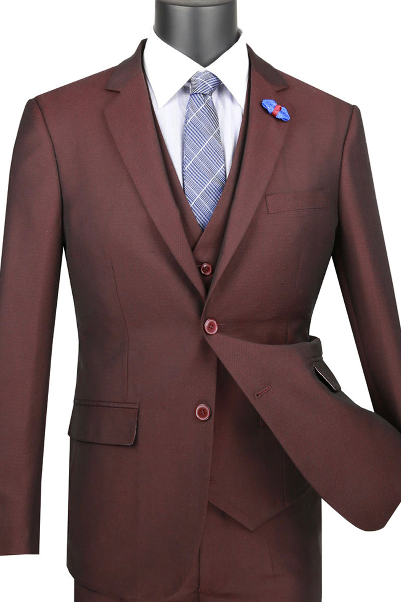Mens Ultra Slim Fit Vested Textured Suit in Raisin — Menssuitsatlanta