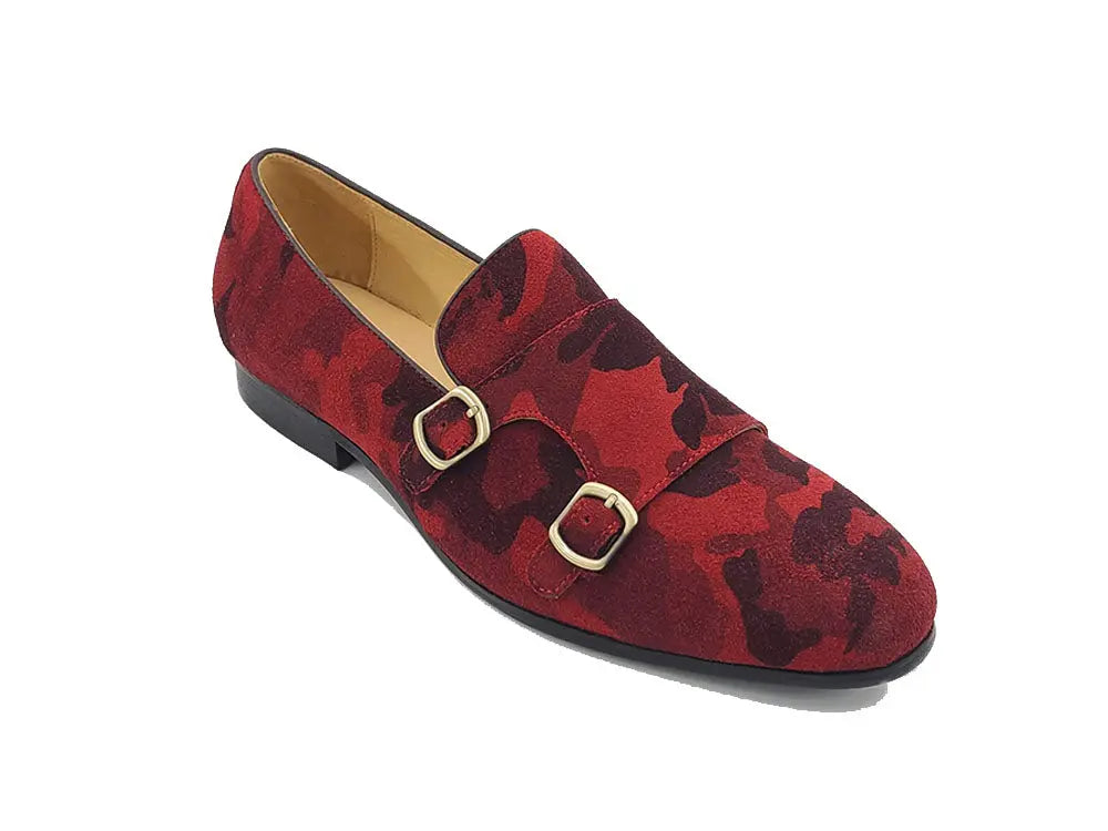 Camo Suede Double Monk Straps Slip-on — Menssuitsatlanta