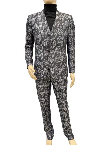 Paisley Suit - Gray - Silver - Charcoal Prom 2025 Suit - Slim Fit Stag ...