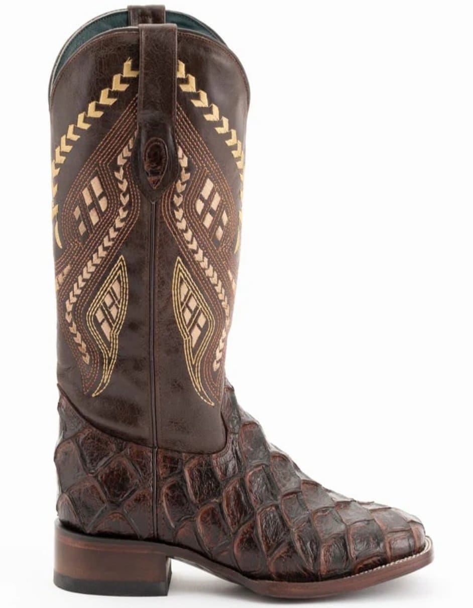 Ferrini Bronco Men's Print Pirarucu Fish Boots Handcrafted Chocolate ...