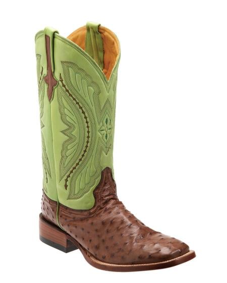 Ferrini Men's Full Quill Ostrich S-Toe Boot - Kango/lime mint ...