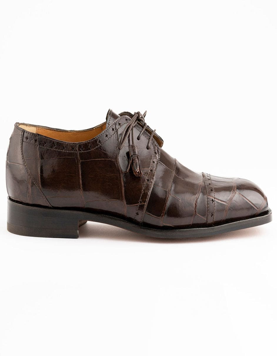 Ferrini 3798 Alligator Cap Toe Shoes Chocolate — Menssuitsatlanta