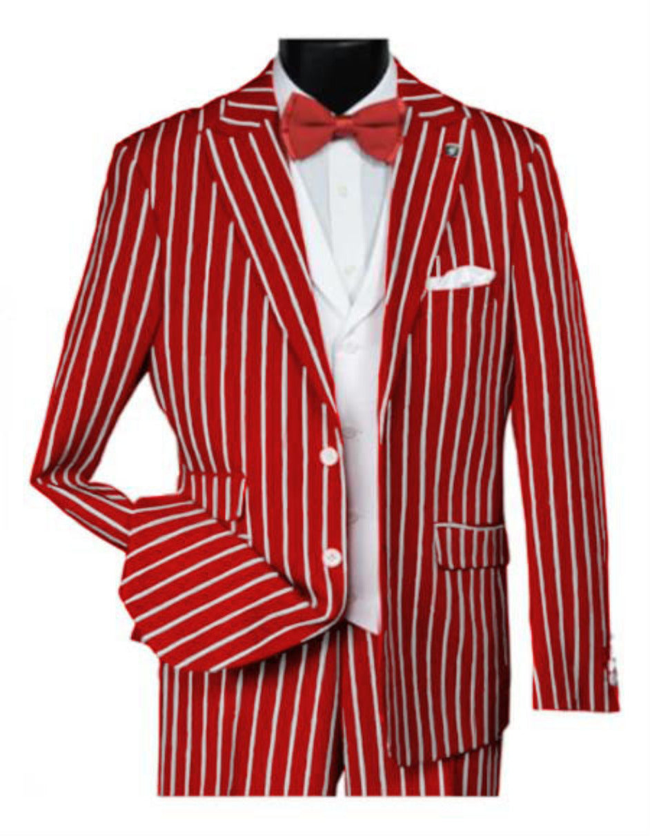 1920s Mens Vested Bold Gangster Pinstripe Suit in Red — Menssuitsatlanta