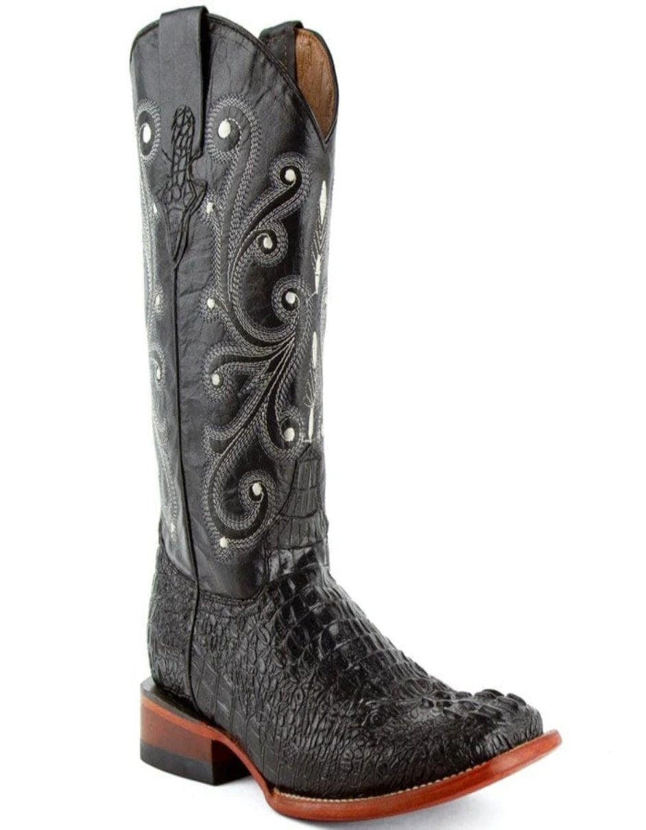 Men's Ferrini Caiman Crocodile Print Boots Handcrafted Black ...