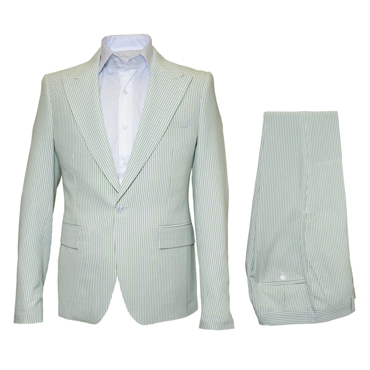 Seersucker Suit Peak Lapel Suit in Color "Light Green" - Summer Fabric ...