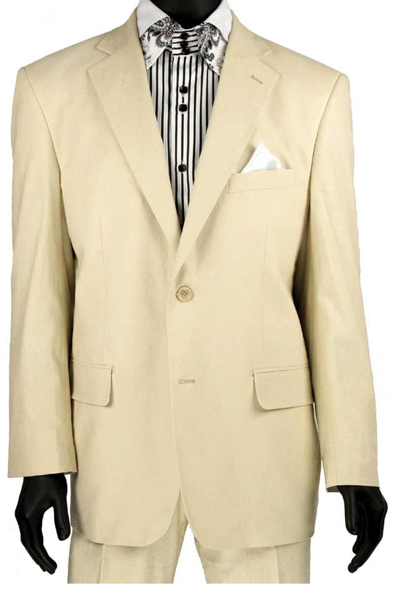 Mens 2 Button Linen Summer Suit in Natural — Menssuitsatlanta