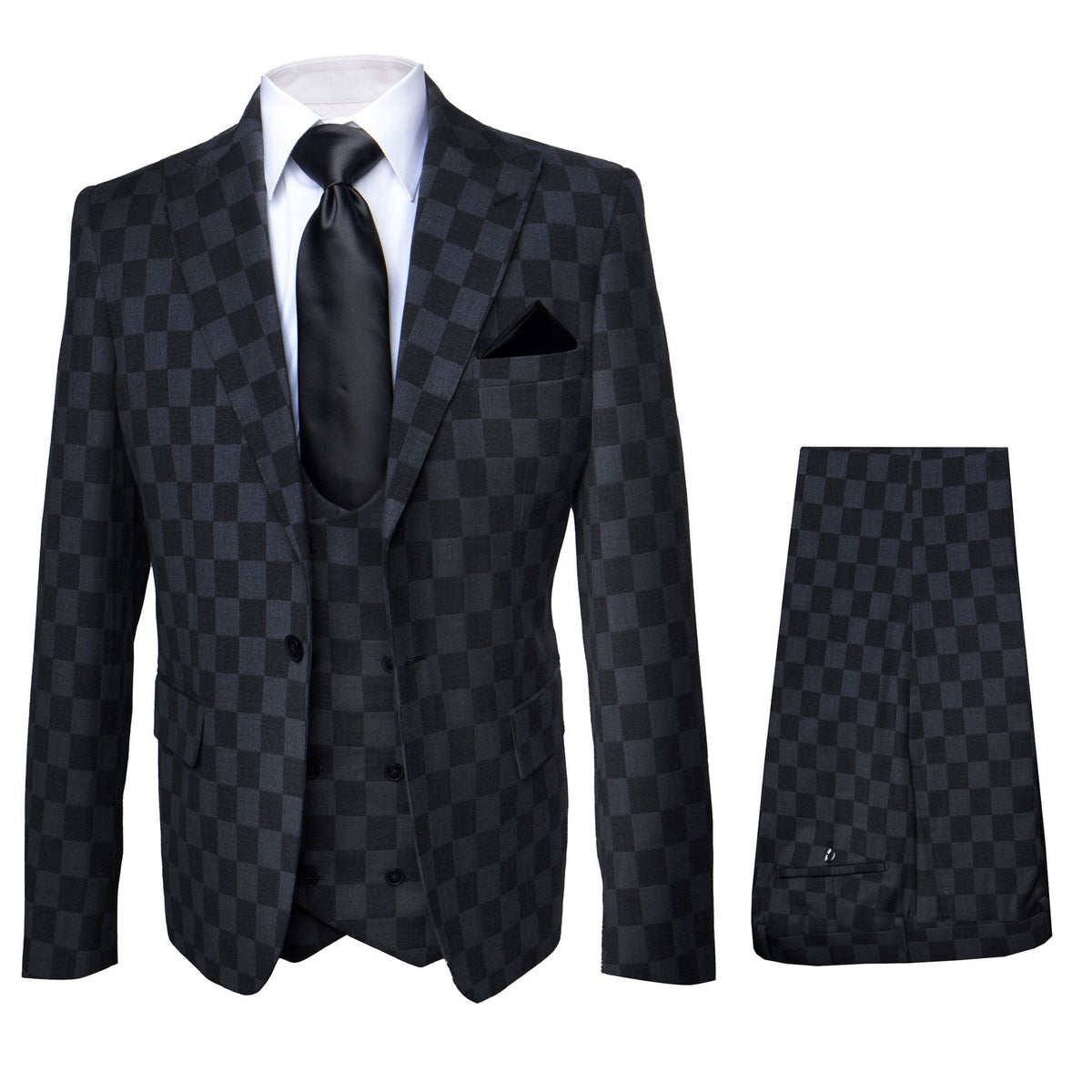 Rossi Man Max RM1837 – Men’s Slim Fit Tailored 3-Piece Suit in Black ...
