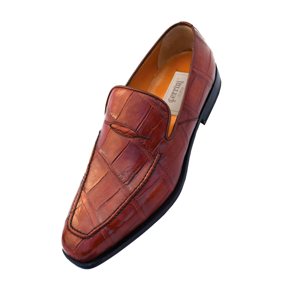 Mens Ferrini Crocodile Penny Loafer Dress Shoe in Cognac — Menssuitsatlanta