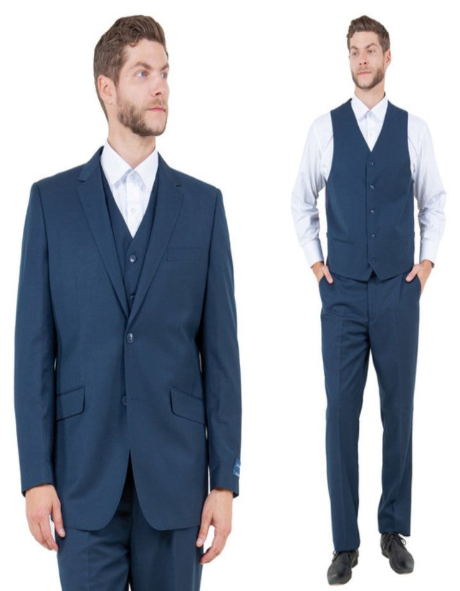 Modern Fit 3pc Wool Mens Suit Set Indigo — Menssuitsatlanta