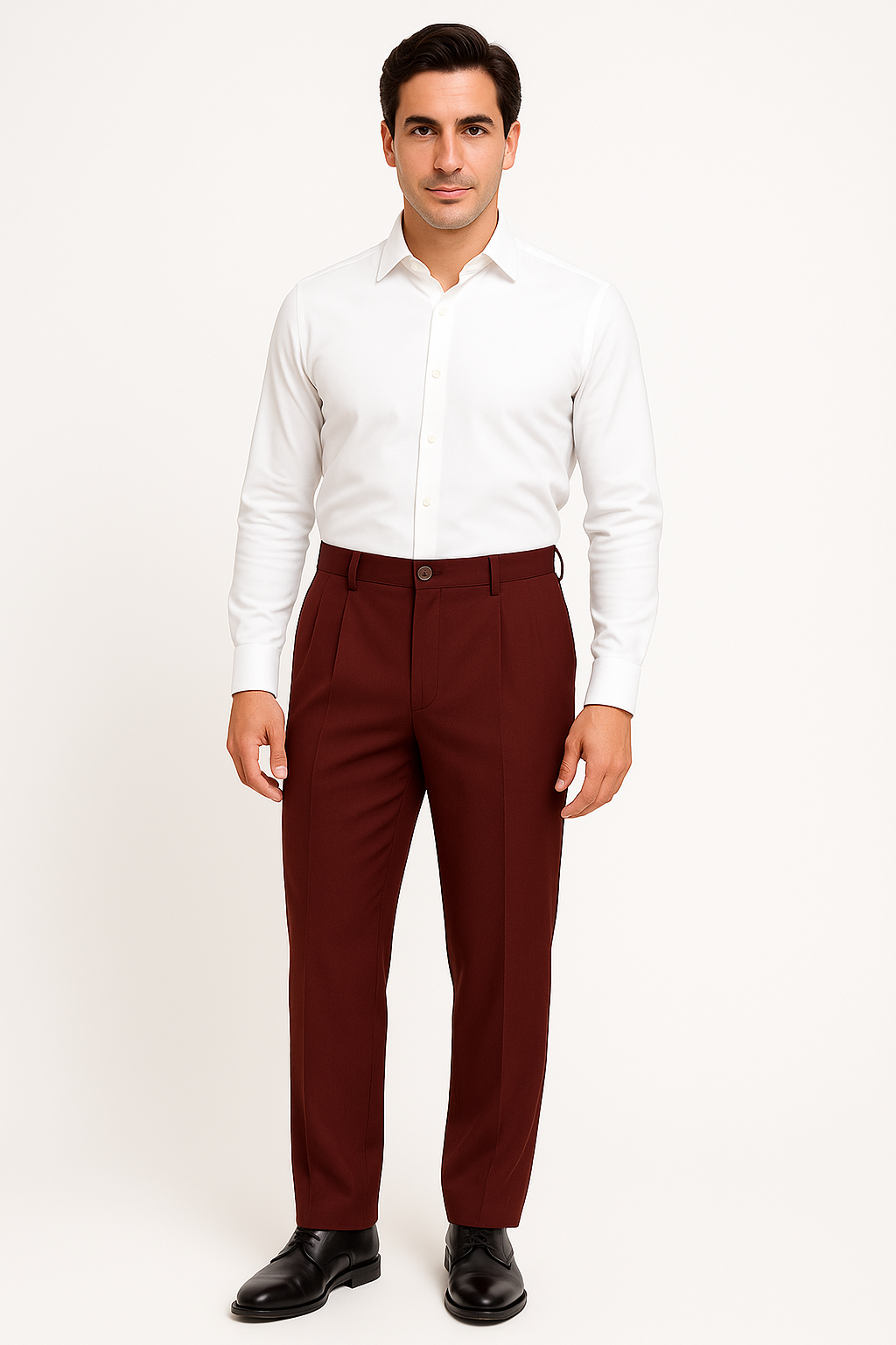 Mens Pleated Dress Pants Wine Wide Leg Slacks Pleated baggy dress trou ...