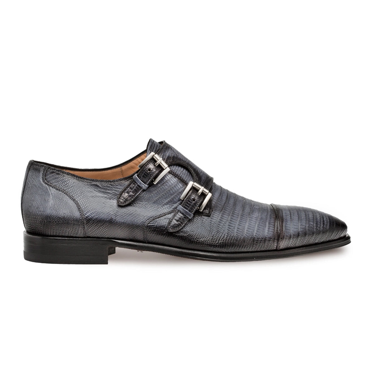 Mens Mezlan Argentum Lizard Double Monk Strap in Grey — Menssuitsatlanta