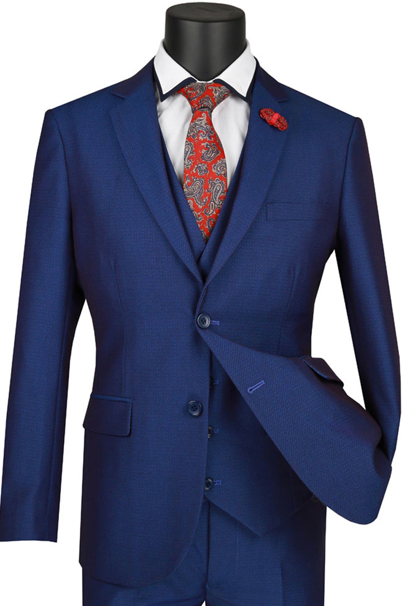Mens Ultra Slim Fit Vested Textured Suit in Blue — Menssuitsatlanta
