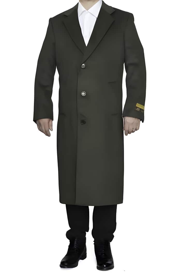 Men's Wool Overcoat, Dark Olive Green, Full Length, Ankle-Length Topco ...