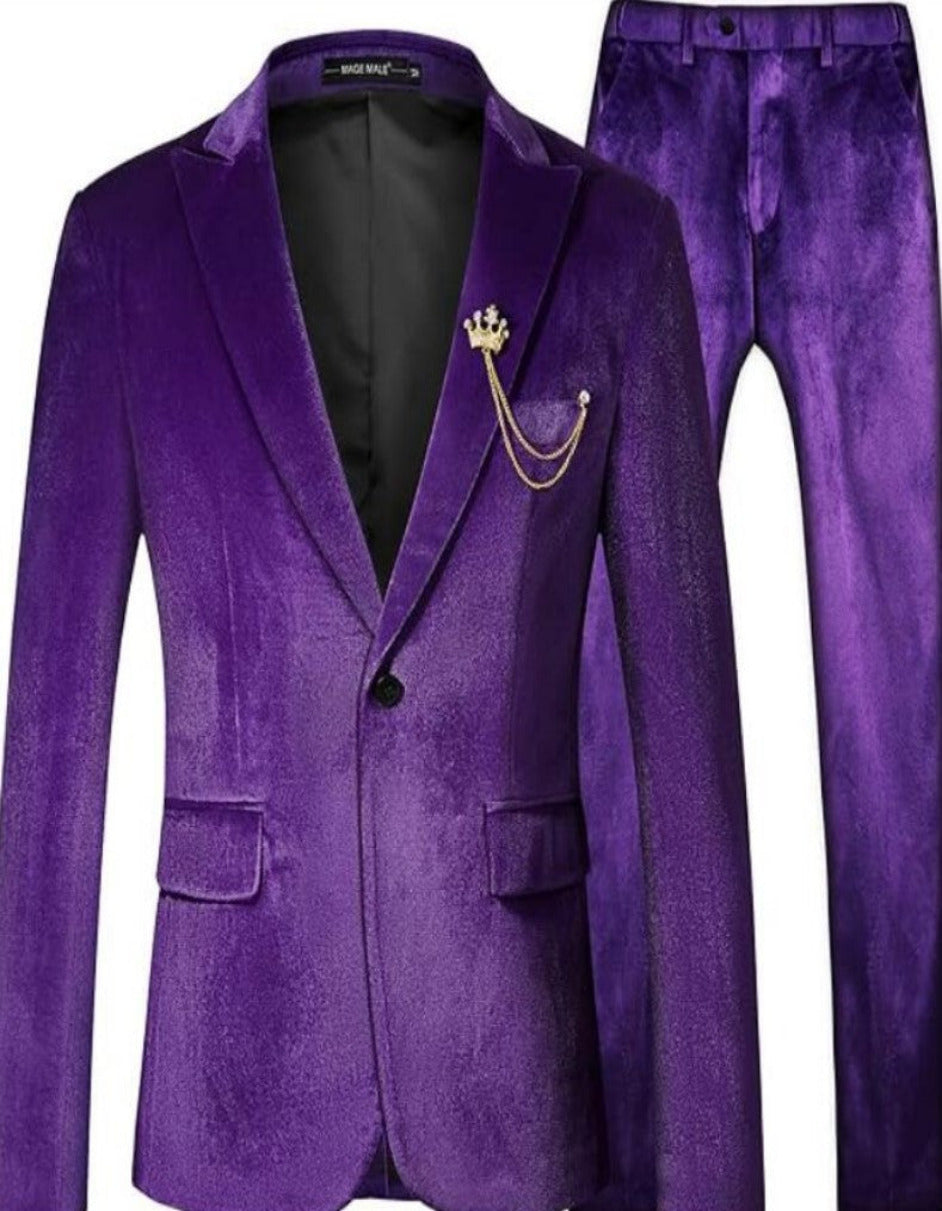 Mens One Button Slim Fit Peak Label Suit Purple — Menssuitsatlanta