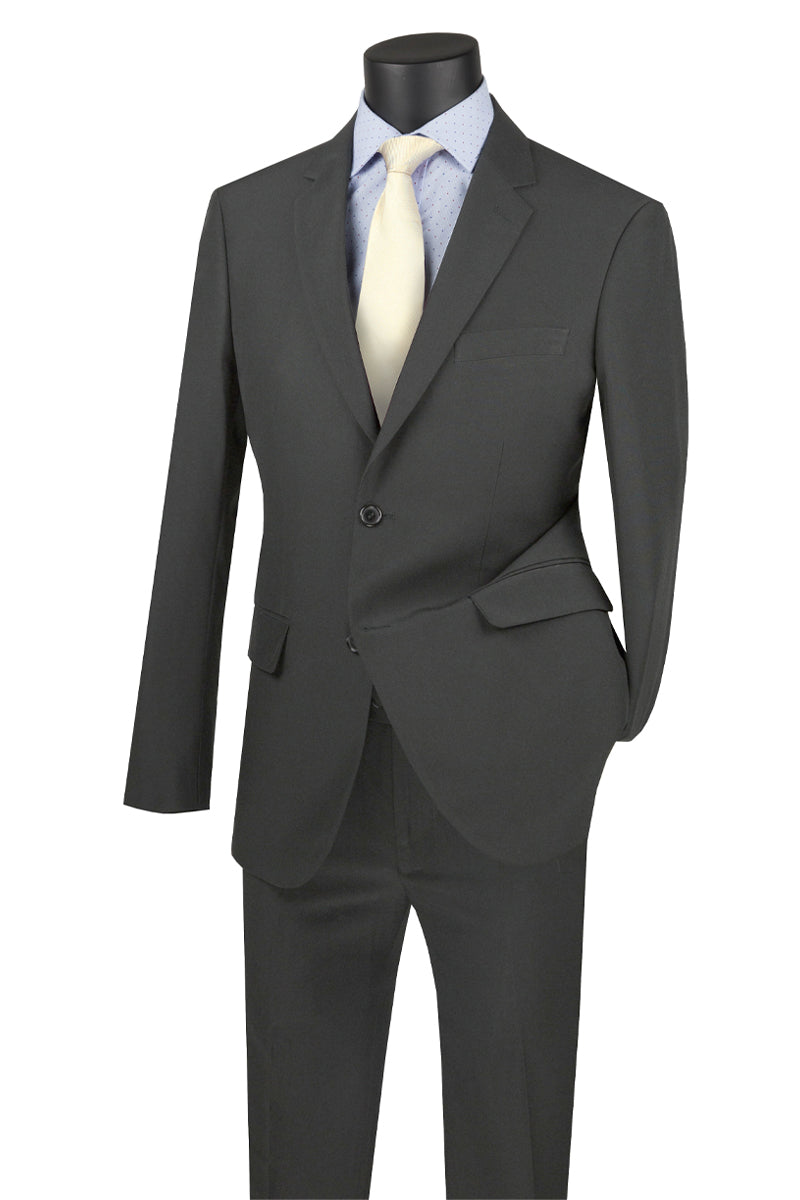 Mens Basic 2 Button Classic Fit Poplin Suit in Charcoal — Menssuitsatlanta