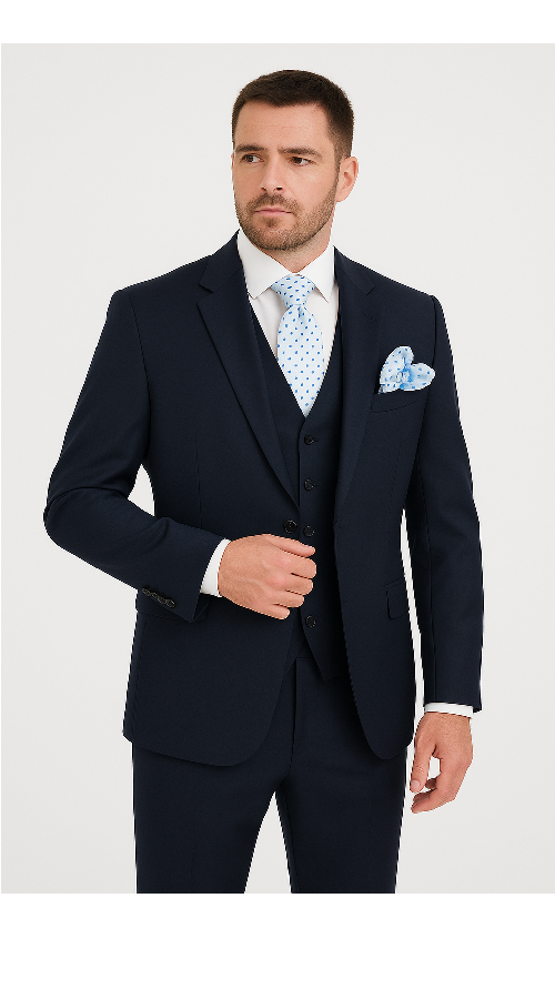 Men’s Solid Navy Blue 3-Piece Suit – CYRUS RM116 by Rossi Man ...