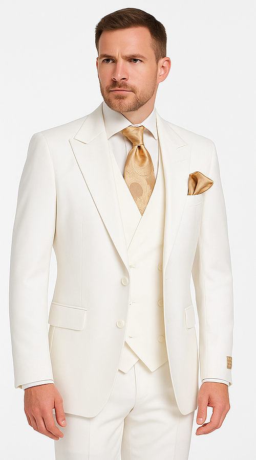 Tailored Men’s Suit in Winter White – Rossi Man ELI RM202 Formal 3-Pie ...