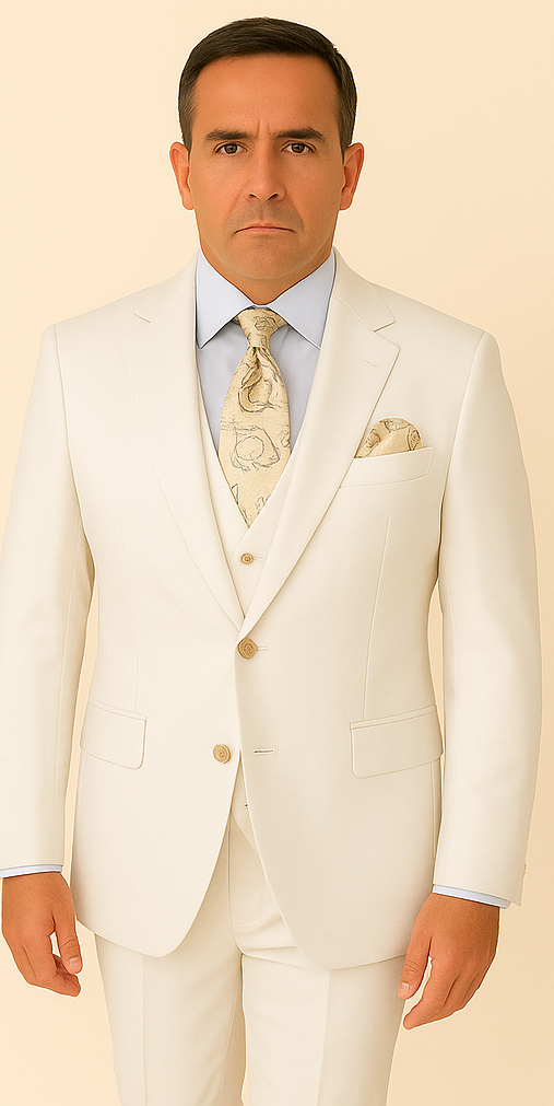 Rossi Man BOND RM1770 Slim Fit 3-Piece White Suit – 1-Button Peak Lape ...