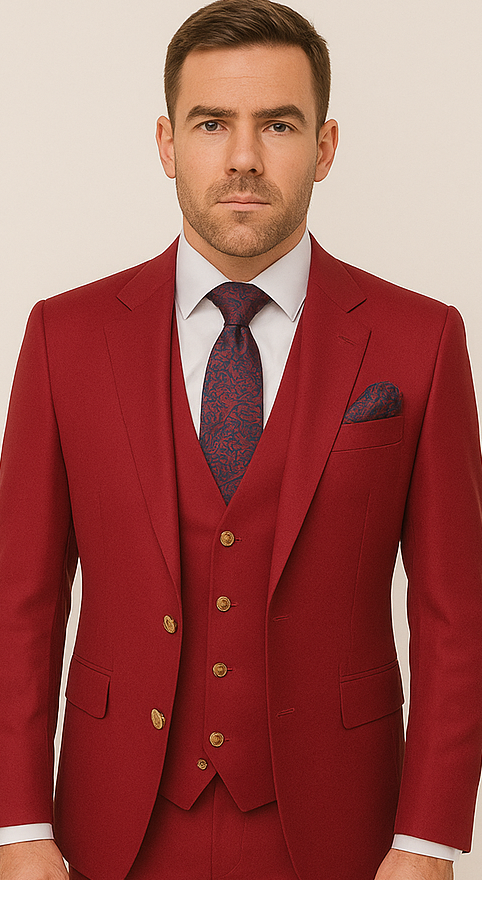Rossi Man BOND RM1777 Slim Fit 3-Piece Red Suit – Modern Tailored Suit ...