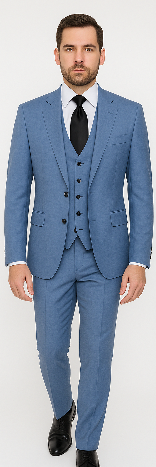 Rossi Man MAX RM1387 Slim Fit 3-Piece Suit – Stylish Solid Blue Formal ...