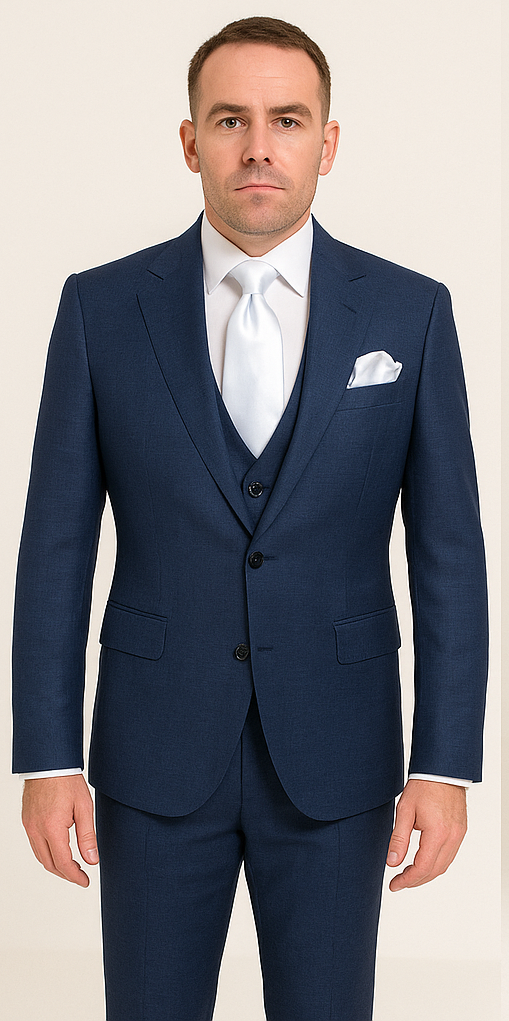 Rossi Man MAX RM1783 Slim Fit 3-Piece Suit – Modern Solid Blue Suit fo ...