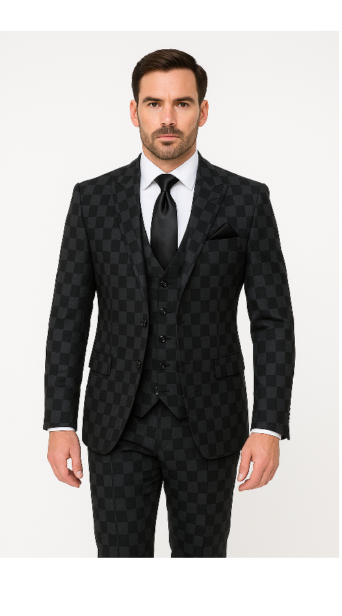 Rossi Man Max RM1837 – Men’s Slim Fit Tailored 3-Piece Suit in Black ...