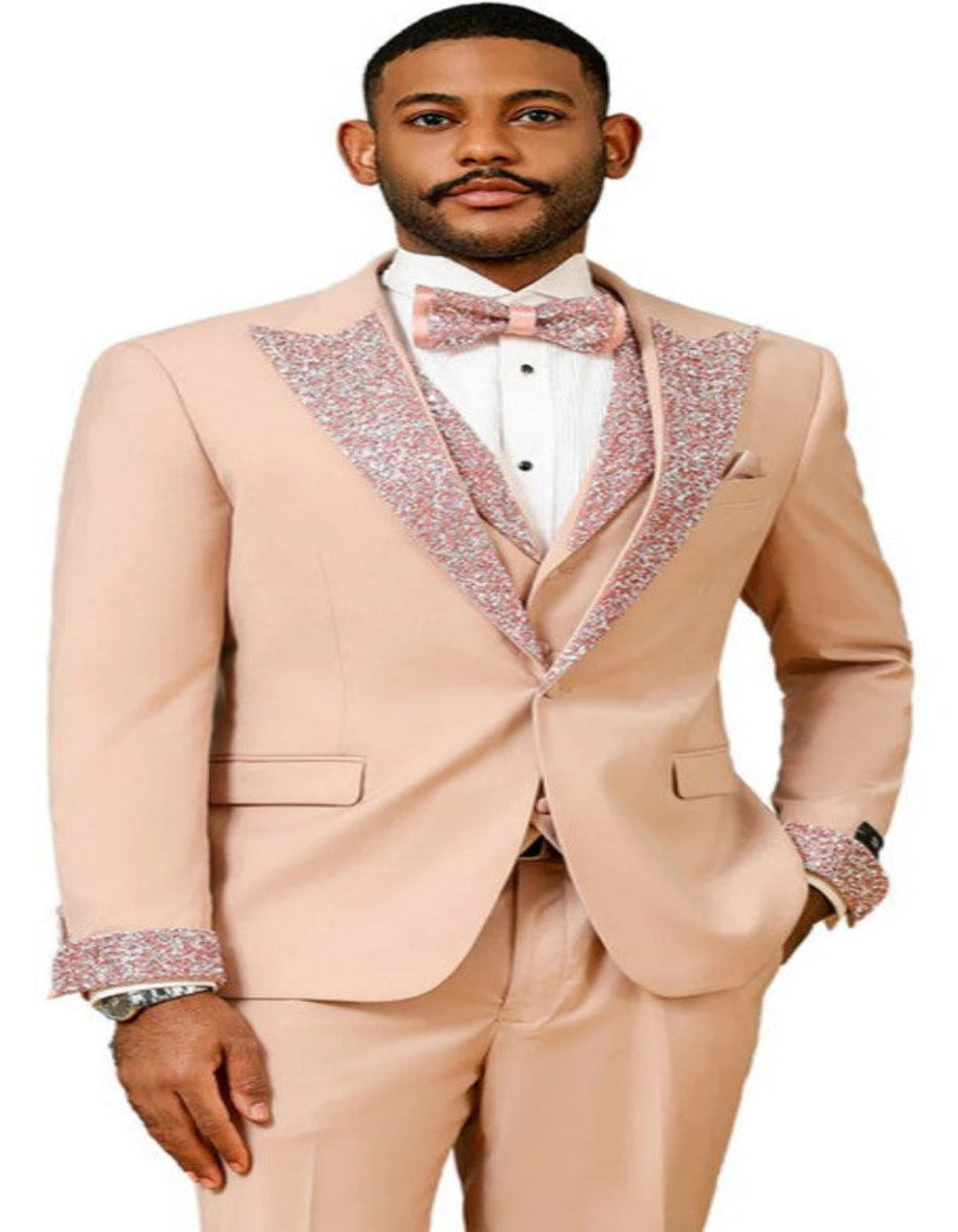Rose Gold Prom Tuxedo - Perfect Wedding Suit Vested Rhinestone Lapelle ...