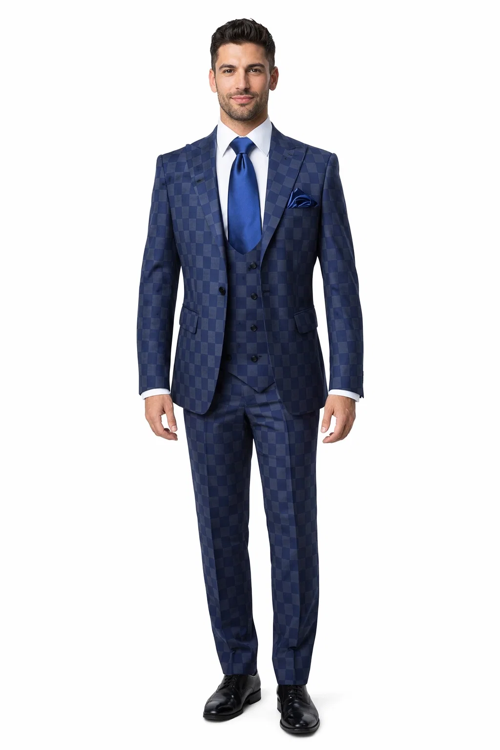 Rossi Man MAX RM1838 Navy Check Slim Fit 3-Piece Suit – Men’s Formalwe ...