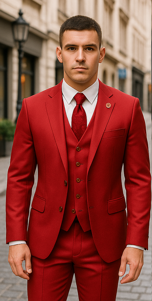Rossiman Men's Red Suit – Stylish 1-Button Peak Lapel Jacket & Double ...