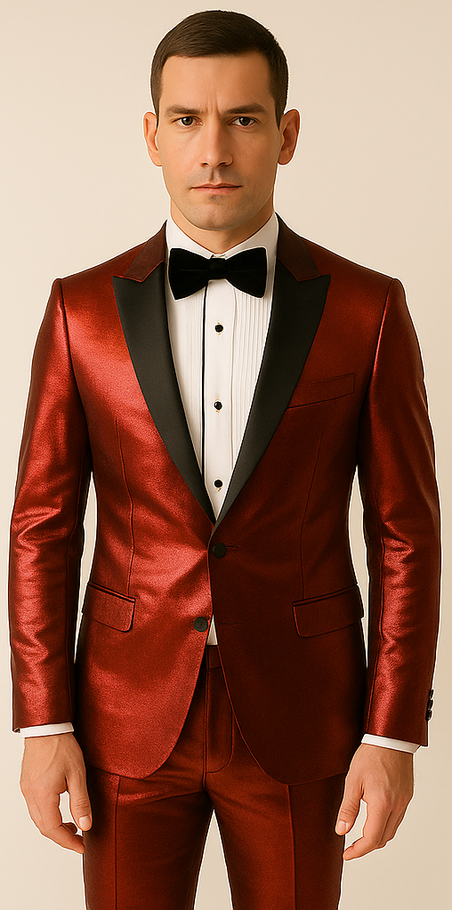 Rossiman Men’s Red Sateen Suit – Glossy Finish Bold Formalwear ...