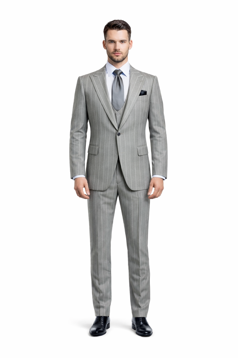 Silver Dominion Grey Pinstripe 3-Piece Elite Suit by Rossiman ...