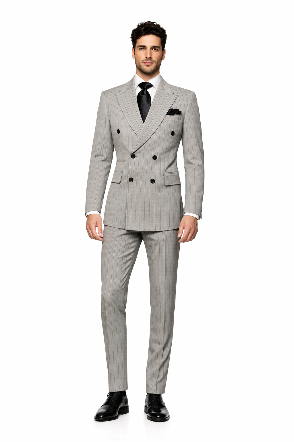 Rossiman Sovereign Light Grey Pinstripe Double Breasted Suit ...