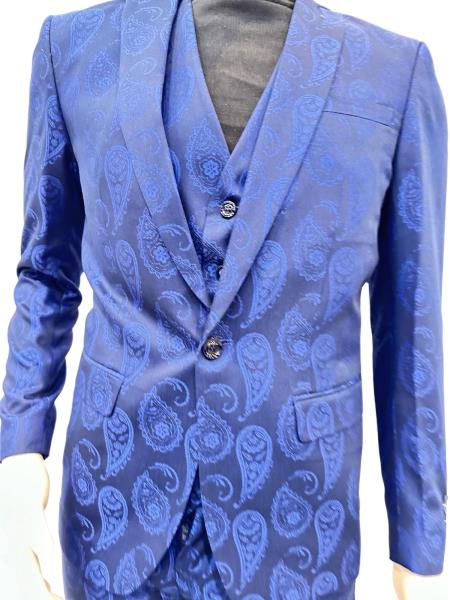 Paisley Suit - Royal Blue Prom 2025 Suit - Slim Fit Stage Suit ...