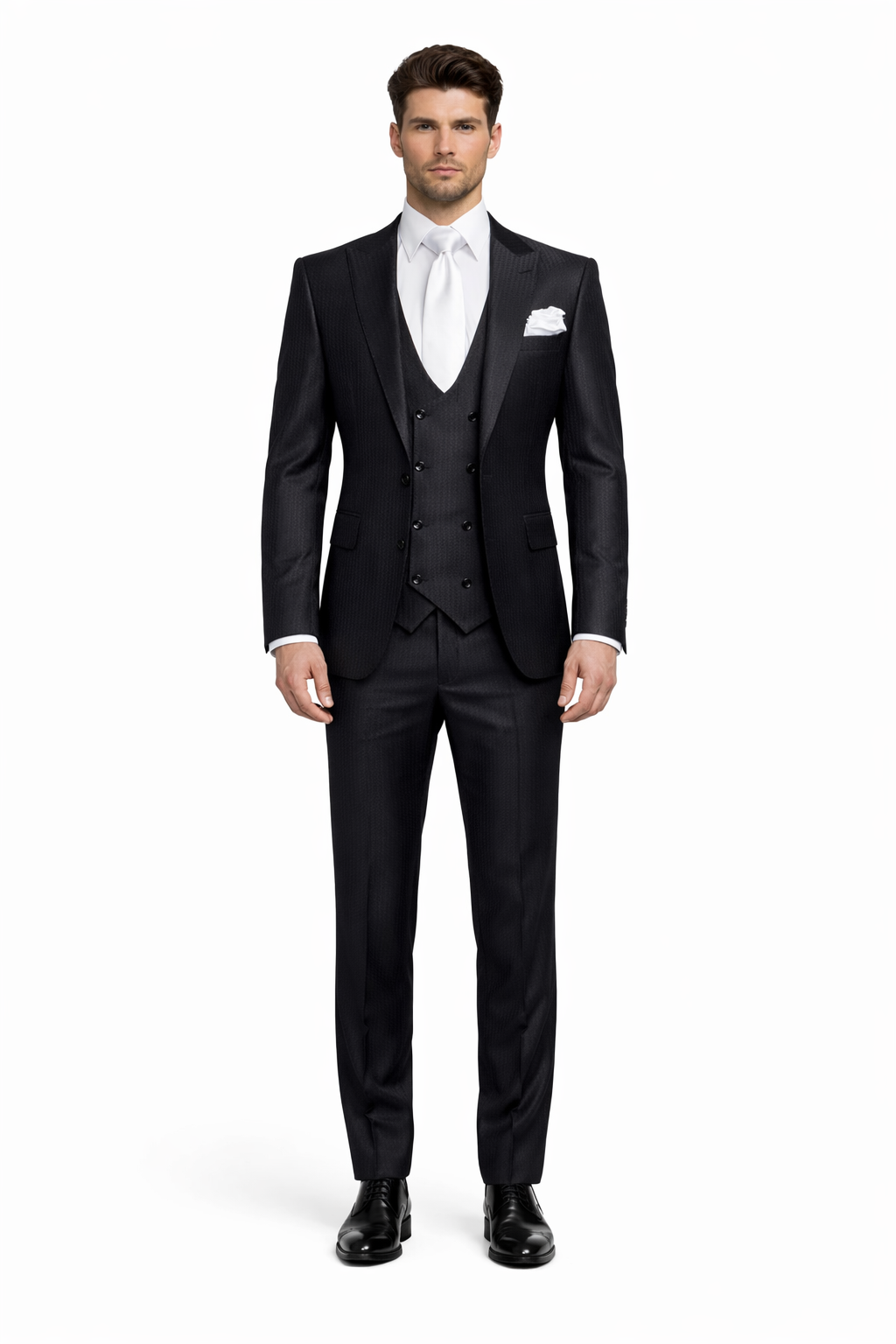 Midnight Onyx Textured 3-Piece Gala Suit with White Accents ...