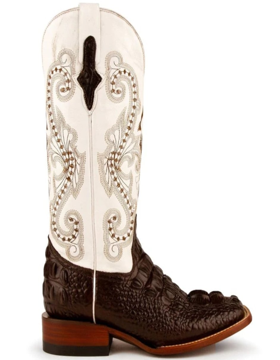 Ferrini Women's Rancher Square Toe Boots Crocodile Print - Chocolate a ...
