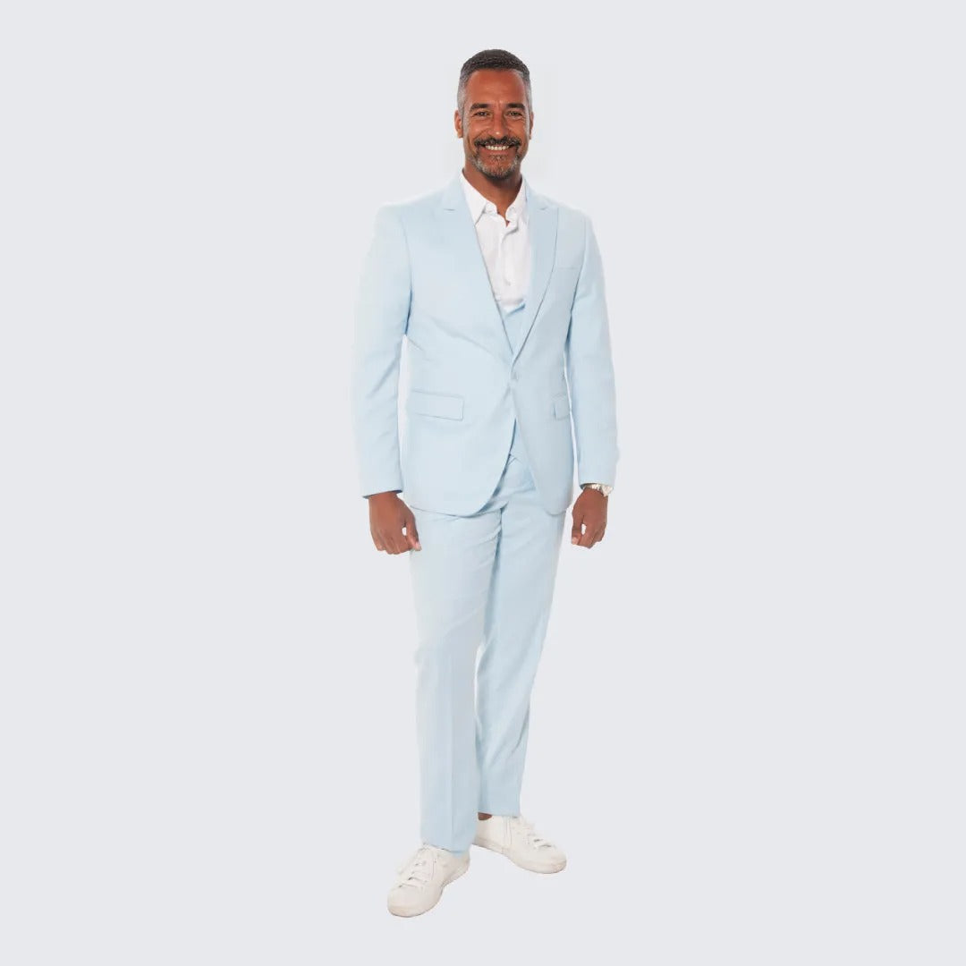 Baby Blue Slim Fit Suit With Double Breasted Vest - Wedding - Prom ...